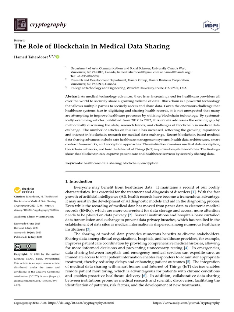 The Role of Blockchain in Medical Data Sharing | PDF | Public Key ... The Role of Blockchain in Medical Data Sharing | PDF | Public Key ...