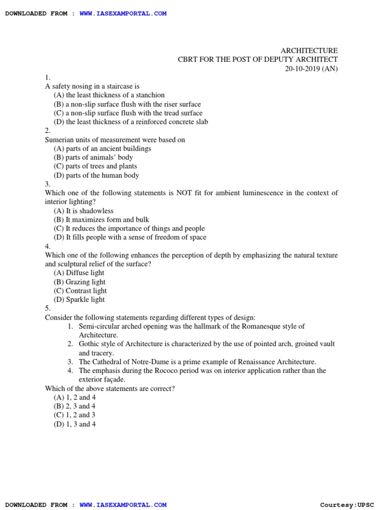 Upsc Recruitment Paper 2018 Deputy Architect in Military Engineer ...