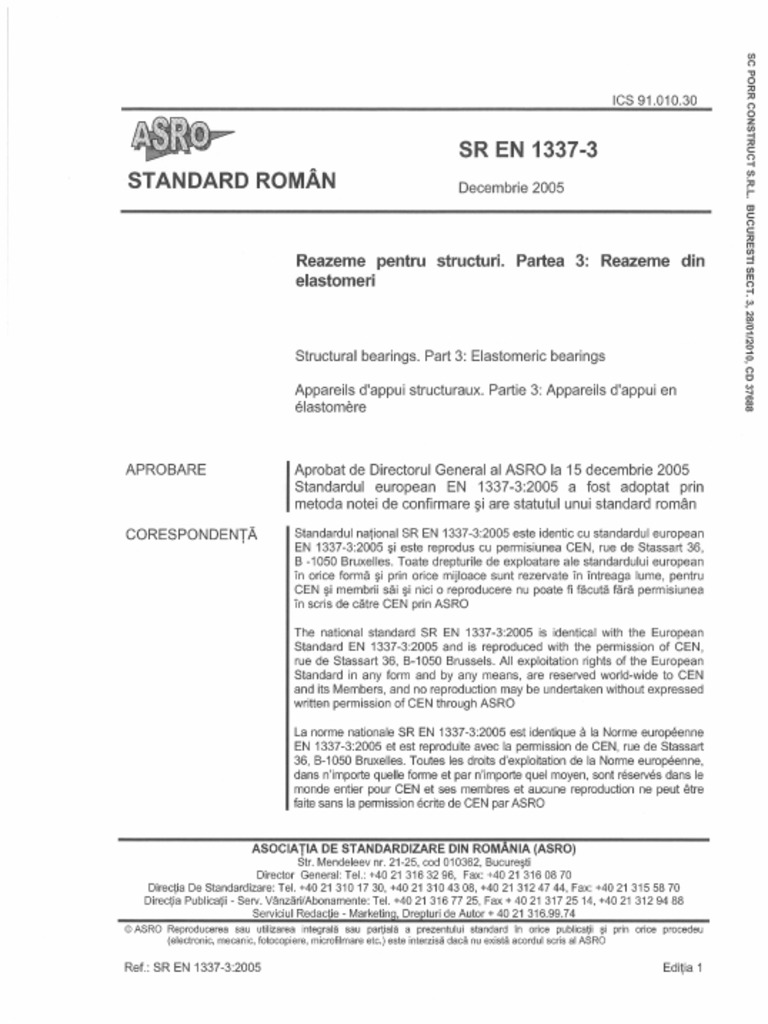 SR en 1337-3 - Reazeme Pentru Structuri. Partea 3 - Reazeme Din Elastomeri | PDF