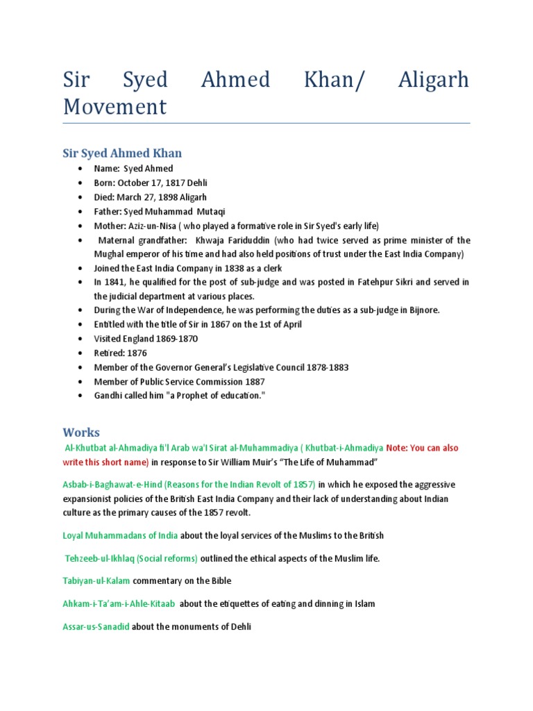 Sir Syed Ahmed Khan | PDF