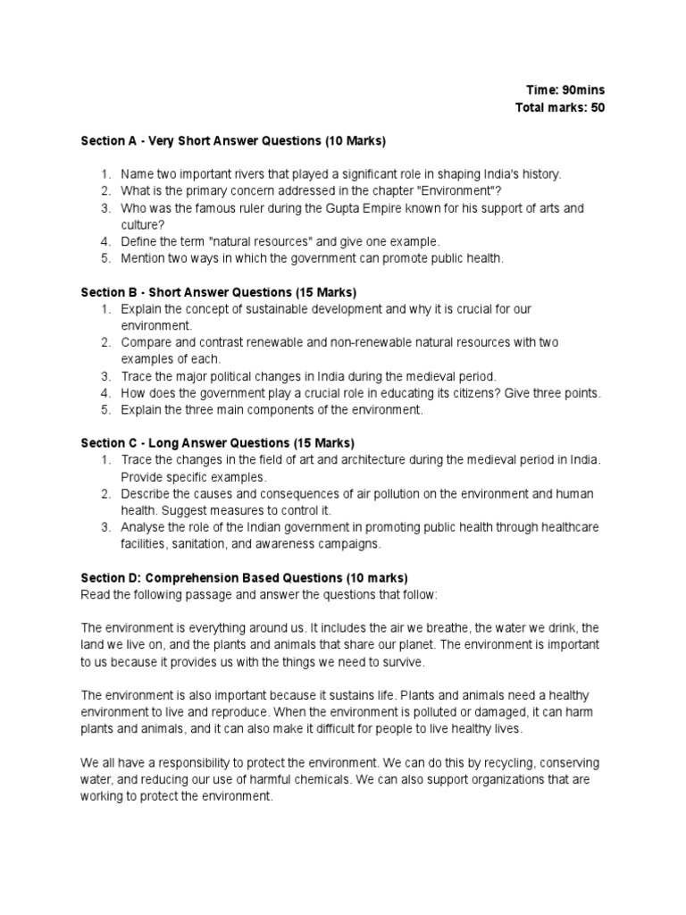 Grade 7 - Mock Paper | PDF | Natural Environment | Environmentalism