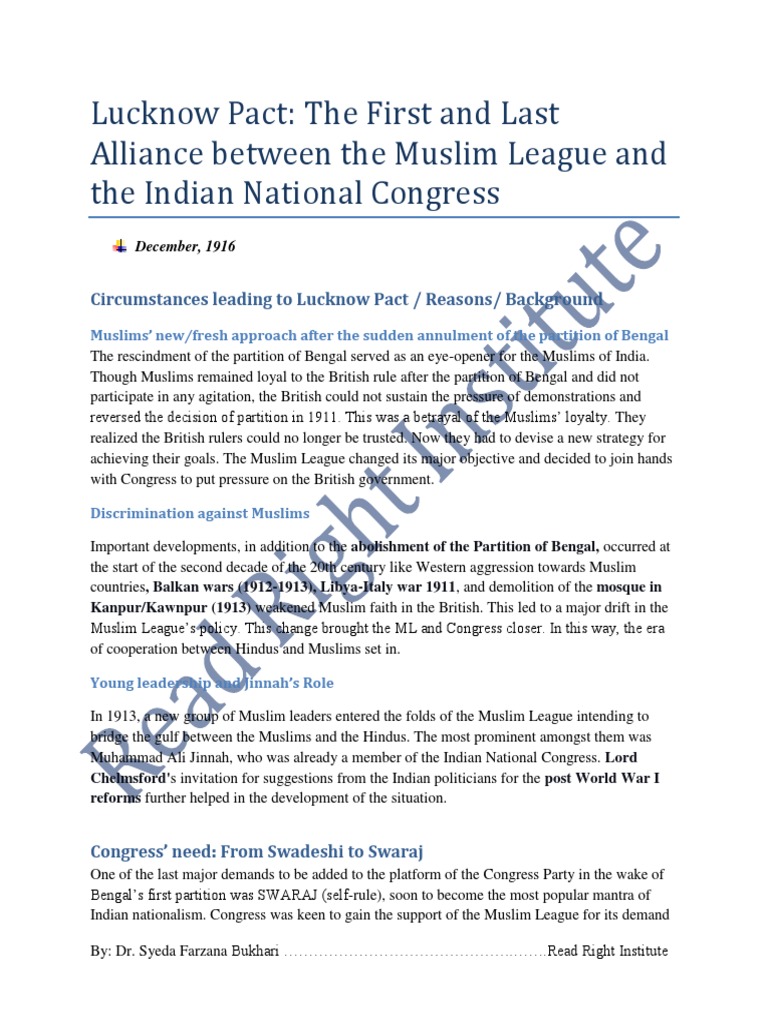 Lucknow Pact | PDF | British Raj | All India Muslim League