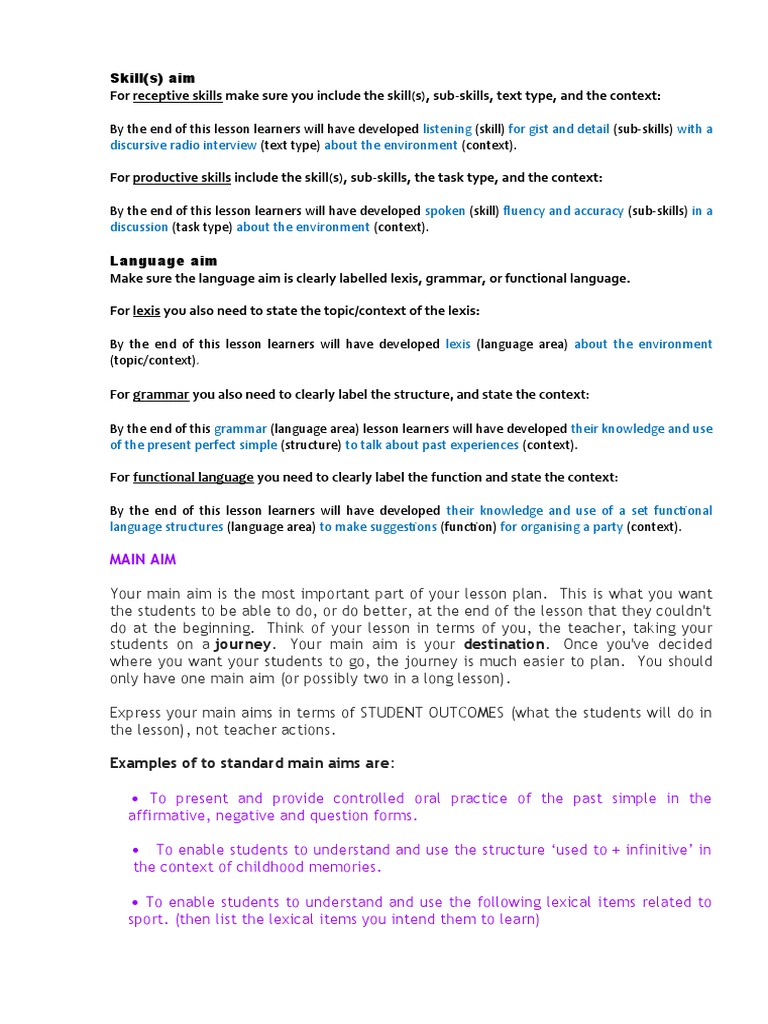 Help With Lesson Aims | PDF | Vocabulary | Teachers