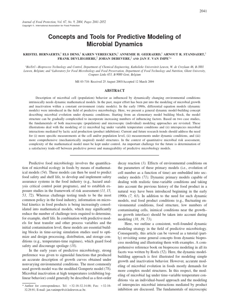 Concepts and Tools For Predictive Modeling of Microbial Dynamics | PDF | Microorganism | Cell ...