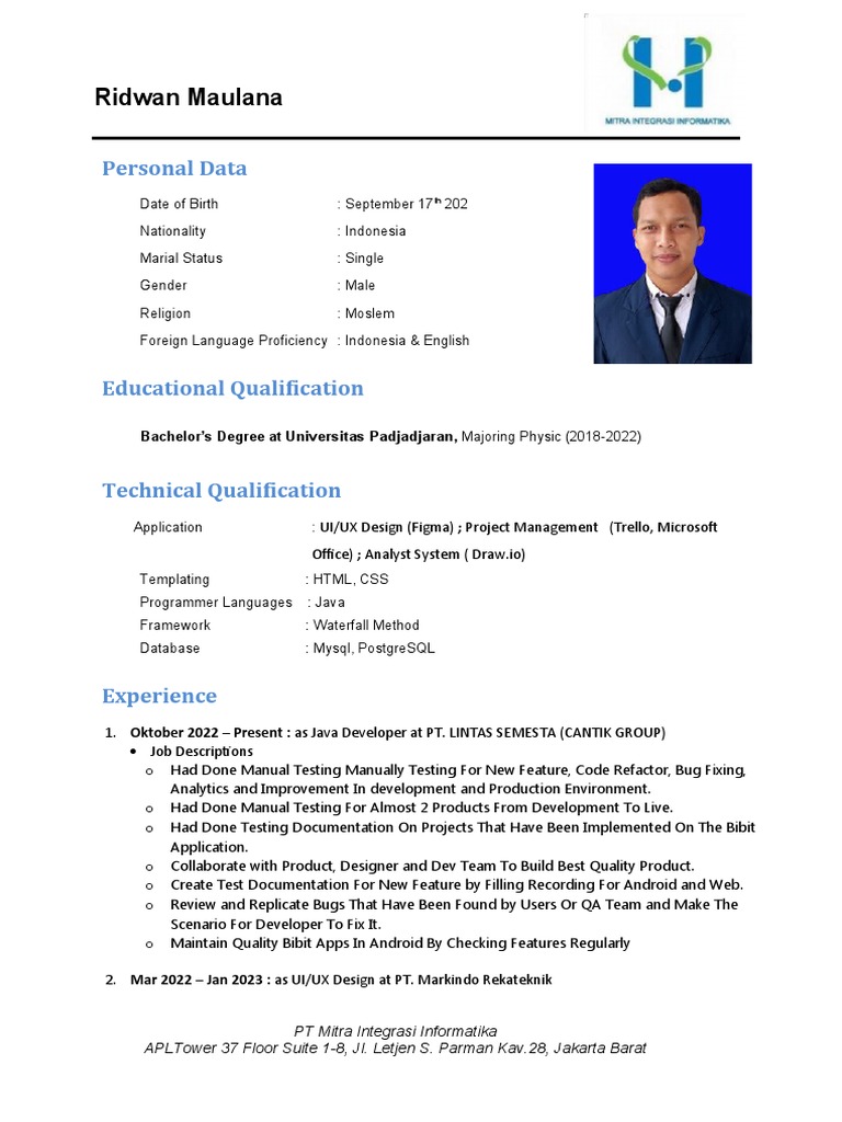 Fauzan Ahmat Rahmawan - CV Format MII | PDF | Usability | Software Engineering
