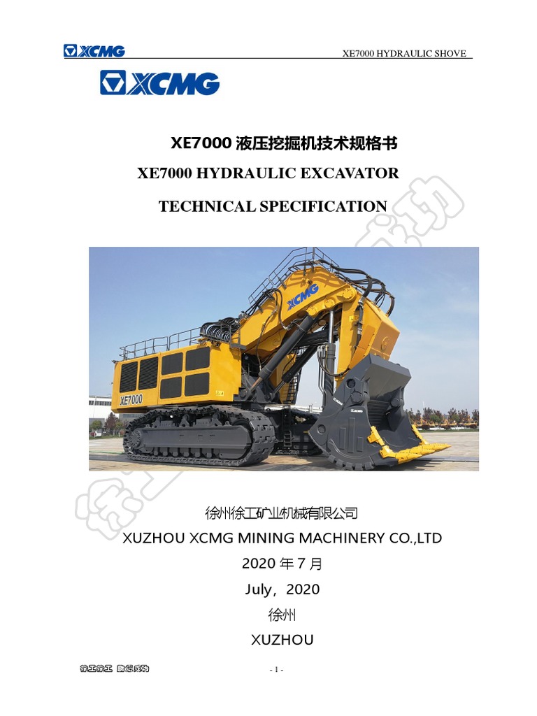 XE7000 Excavator Specs | PDF | Pump | Applied And Interdisciplinary Physics