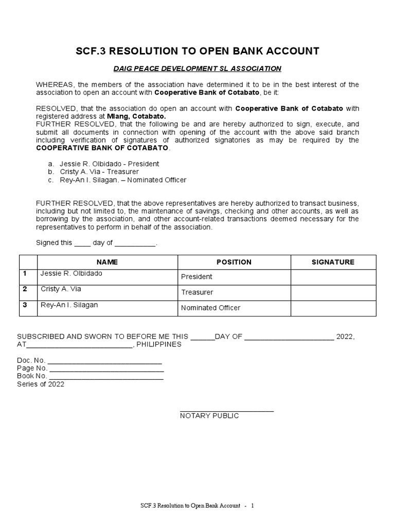 Resolution to Open Bank Account | PDF | Law