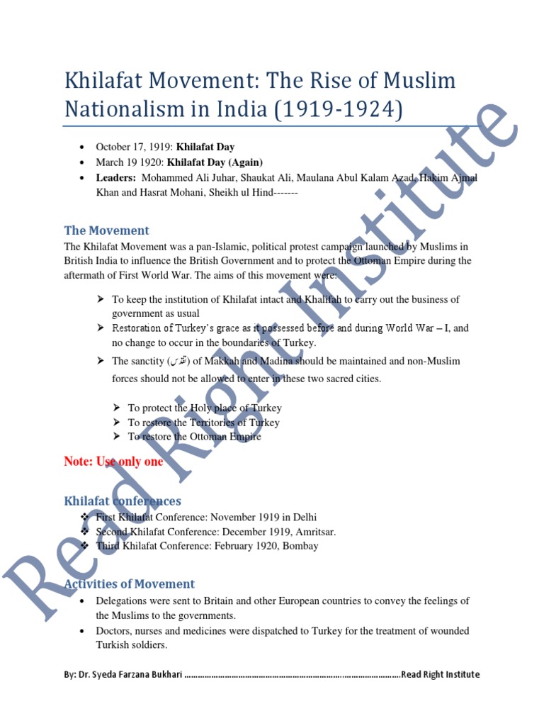 Khilafat Movement: The Rise of Muslim Nationalism in India (1919-1924 ...