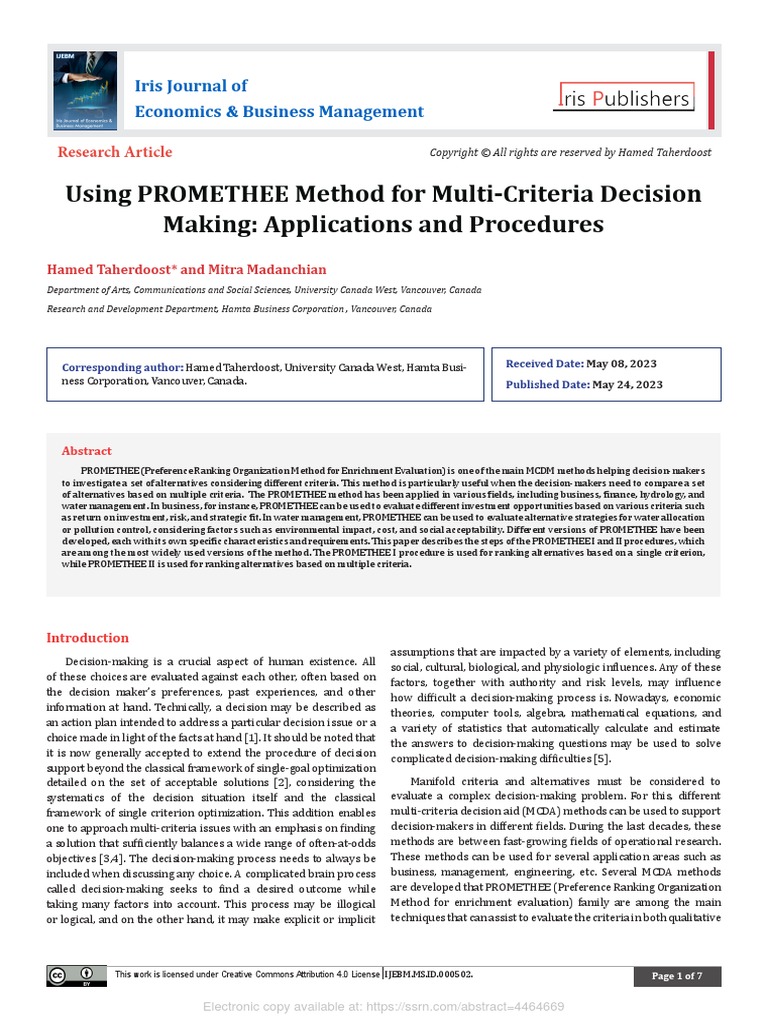 Using PROMETHEE Method For Multi-Criteria Decision Making: Applications and Procedures | PDF ...