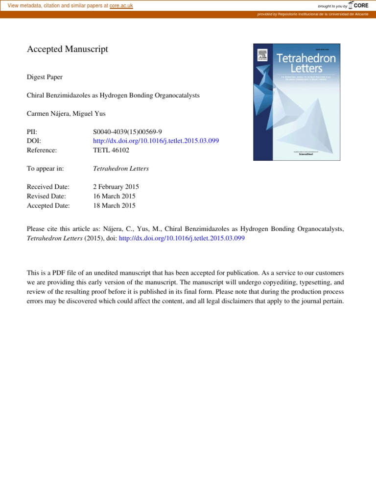 Accepted Manuscript: Tetrahedron Letters | PDF | Physical Sciences | Chemical Reactions