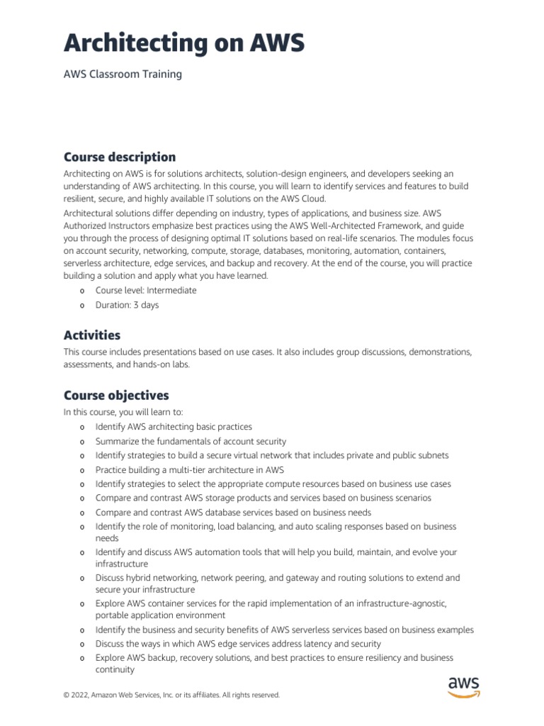 Architecting On Aws1 Pdf Amazon Web Services Cloud Computing 