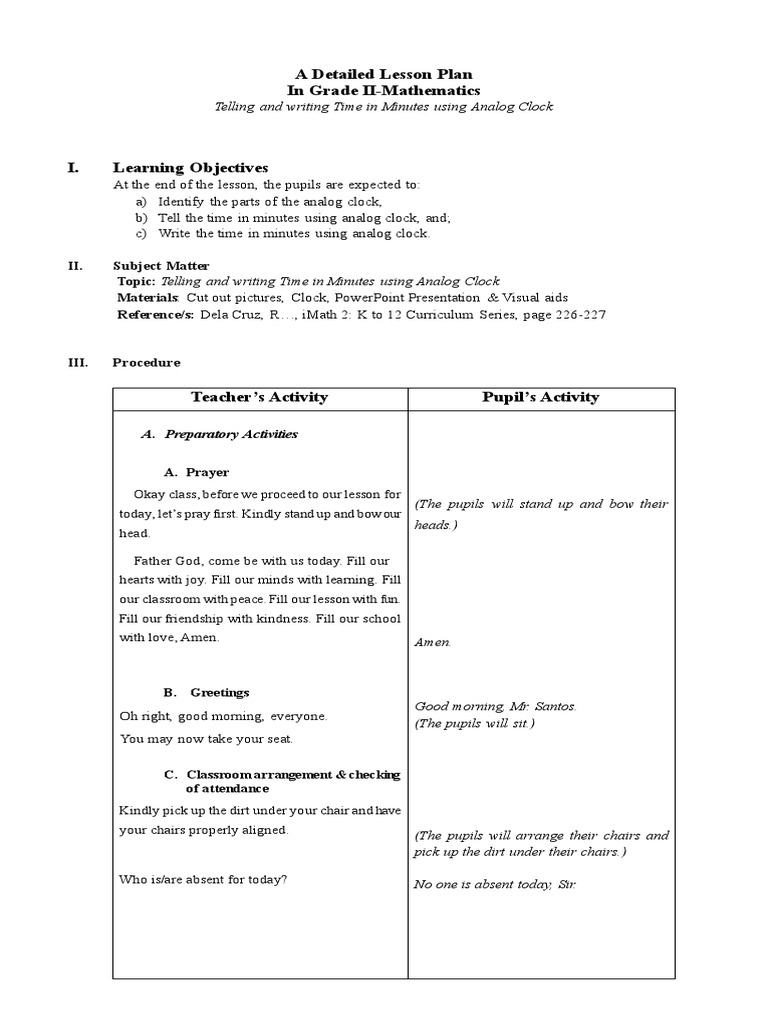 A Detailed Lesson Plan Clock | Download Free PDF | Clock | Lesson Plan