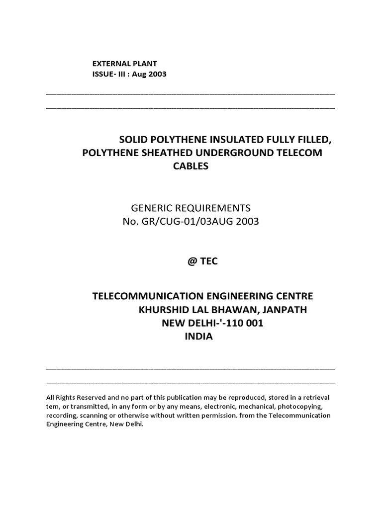 Generic Requirements for Telecom Cables | PDF | Electrical Resistivity ...