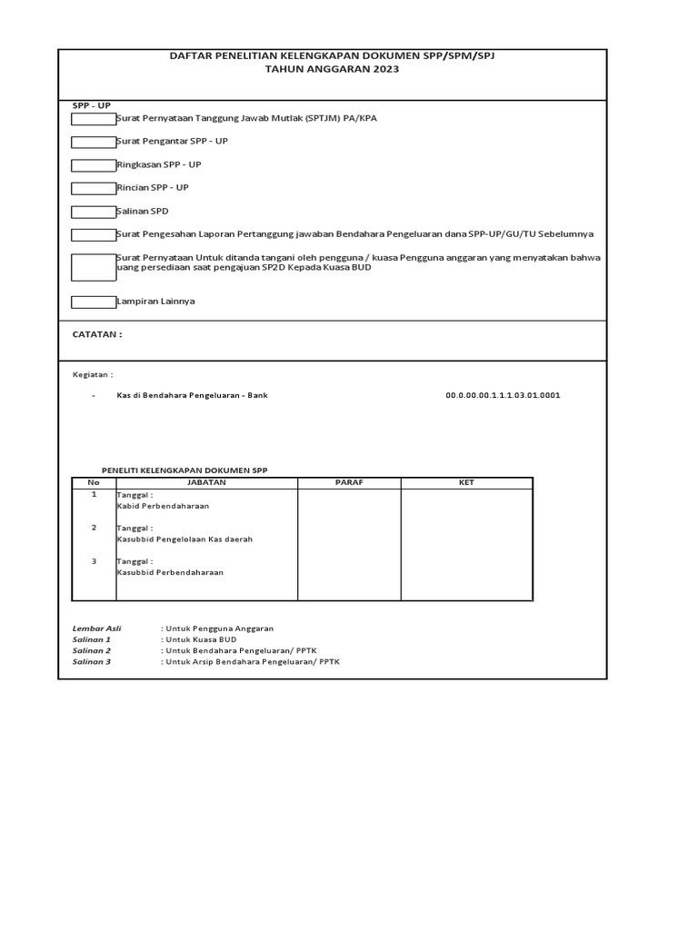 Format Ceklist Ta 2021 | PDF