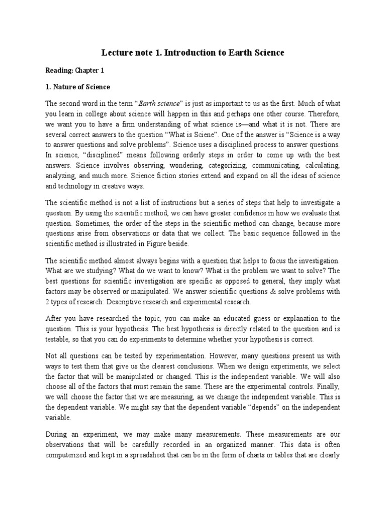Lecture Note 1 Topic 1 Introduction To Earth Science Pdf Earth