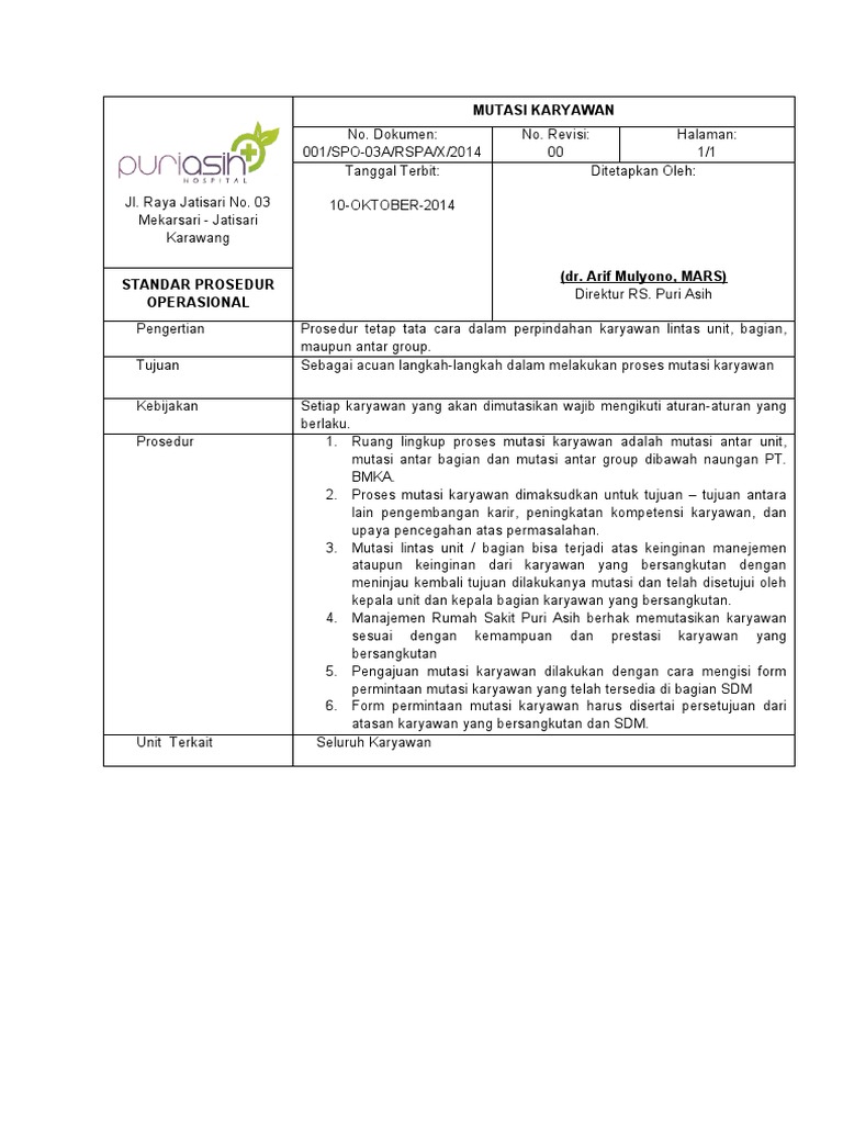 Sop Mutasi Karyawan | PDF