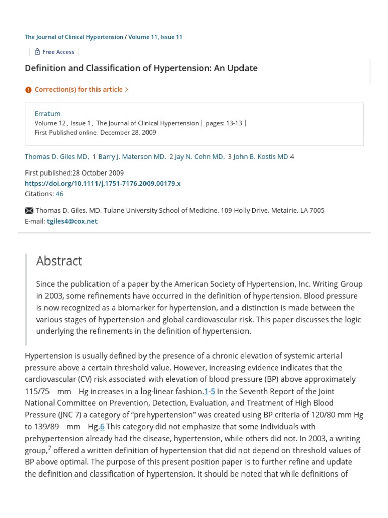 Definition and Classification of Hypertension - An Update - Giles ...