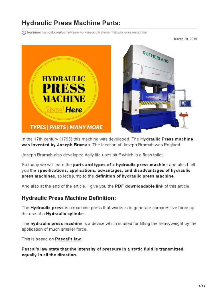 Hydraulic Press Machine Parts | PDF | Machines | Valve