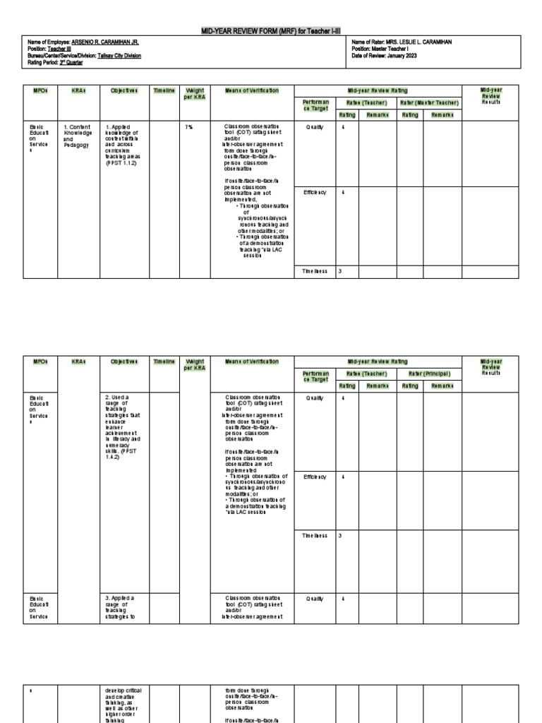 DUMLOG ES AppendixE.1 Midyear Review Form T1 3 SY 2022 2023 JURY | PDF | Educational Assessment ...