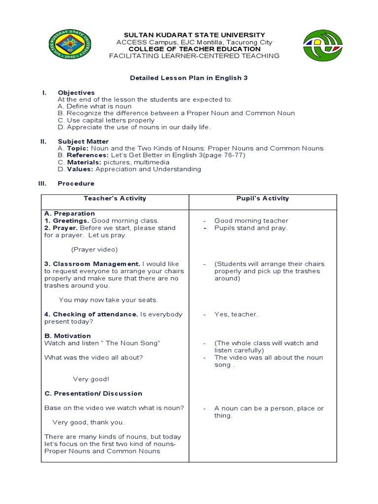 Detailed Lesson Plan in English 3 | PDF | Teachers | Lesson Plan