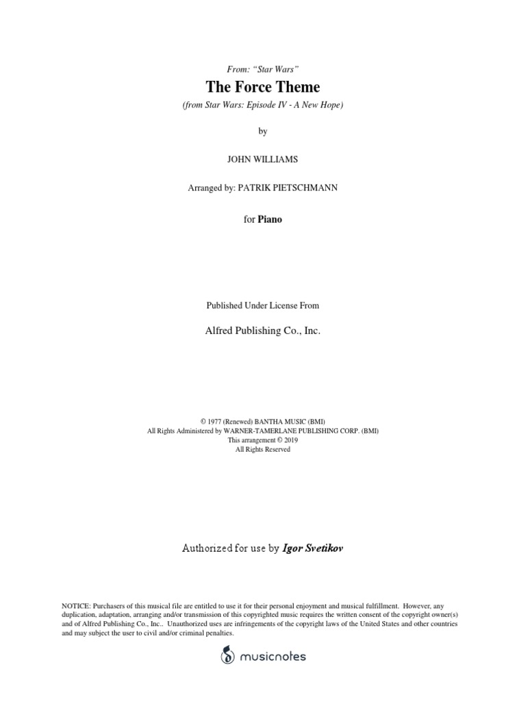 The Force Theme: From: "Star Wars" | PDF | Copyright Infringement ...