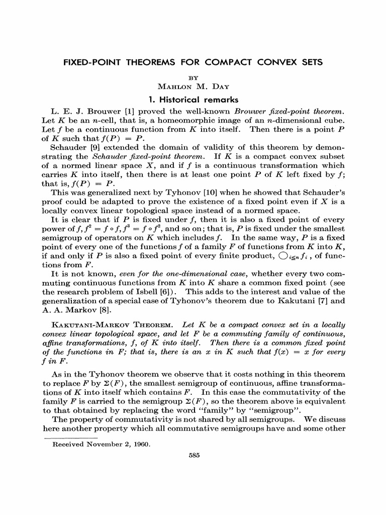 1961 MMDay, Fixed-Point Theorems For Compact Convex Sets | PDF | Convex ... 1961 MMDay, Fixed-Point Theorems For Compact Convex Sets | PDF | Convex ...