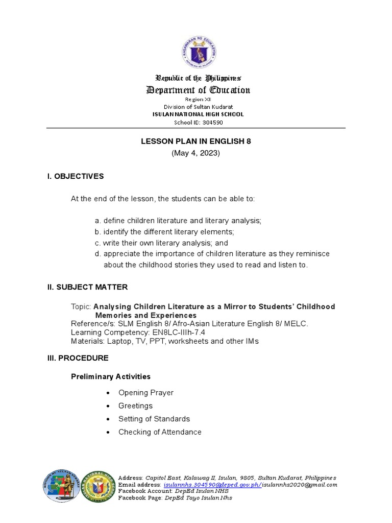 Edited-Final Demo - Lesson Plan in English 8 - 060154 | PDF | Human ...