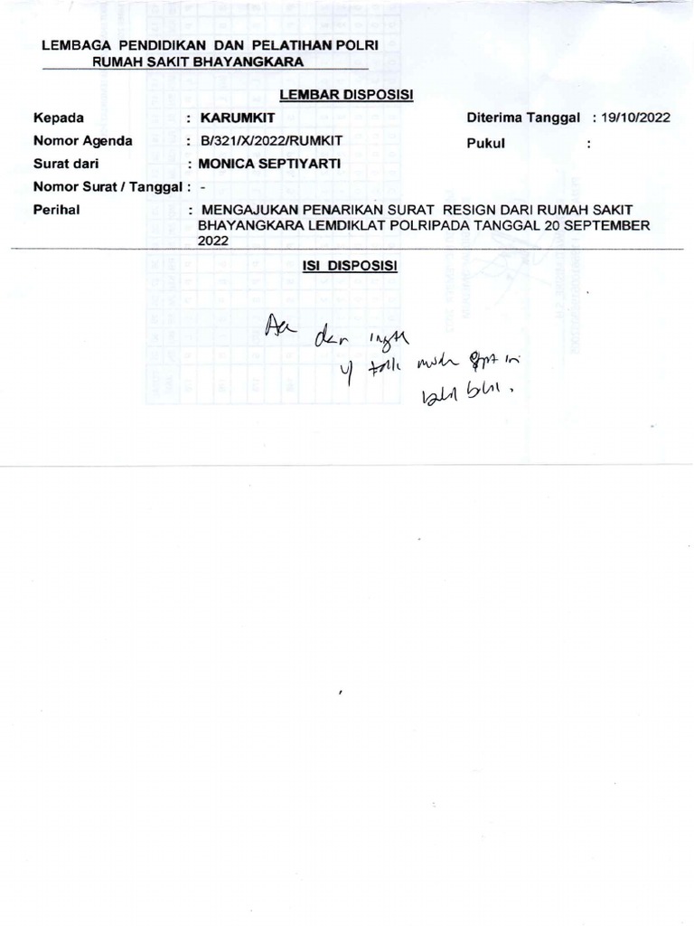 Surat Tarik Resign Monika Septiyarti | PDF