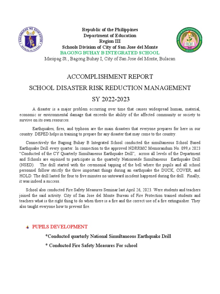 Accomplishent SDRRM 2022 2023 | PDF | Emergency Management | Risk ...