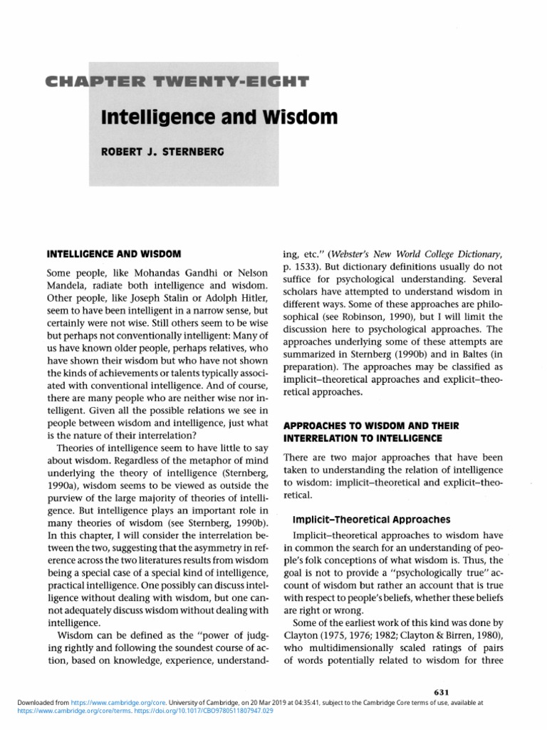 Intelligence and Wisdom | PDF | Knowledge | Wisdom
