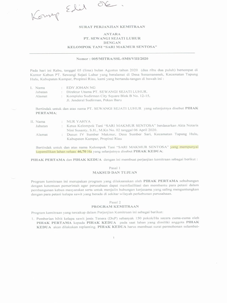 Konsep Surat Perjanjian Kemitraan | PDF