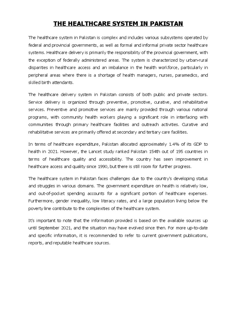 The Healthcare System in Pakistan | PDF | Health Care | Health System