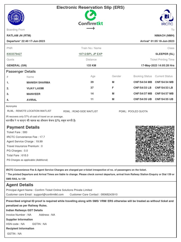 Train E-Ticket Details & Guidelines | PDF | Identity Document | Government