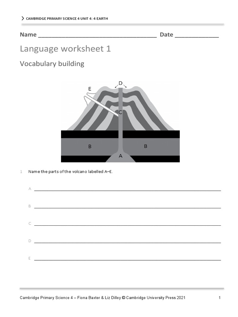 P - Science - 4 - Language Worksheets - Unit 4 | PDF | Volcano | Earth