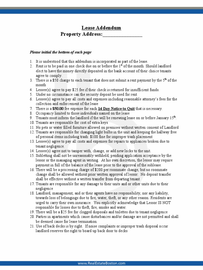 Boston Rental Apartment Management Lease Addendum | PDF | Lease ...