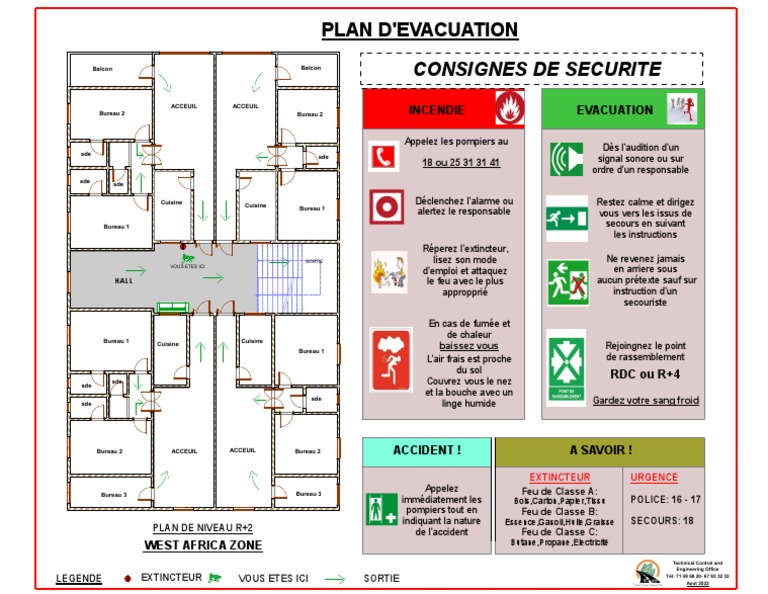 Plan d'Évacuation Incendie R+2 | PDF | Feu | Dangers