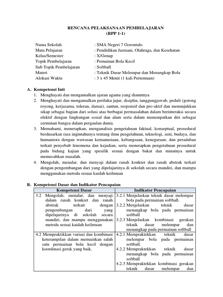 Contoh RPP Pjok | PDF