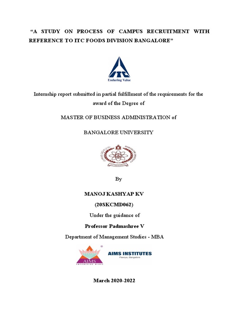 Manoj Kashyap KV 20skcmd062 J A Study On Process of Campus Recruitment ...