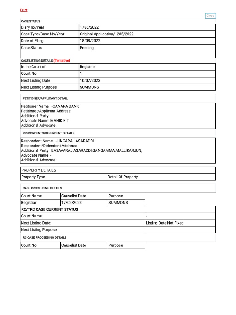 DRT Case Status: Canara Bank vs. Lingaraj | PDF
