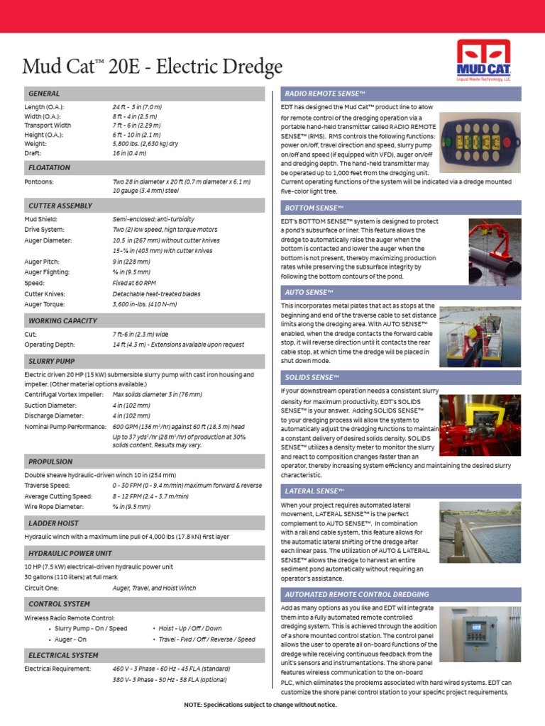 Mud-Cat-20E-Specifications-2020 | PDF | Dredging | Pump