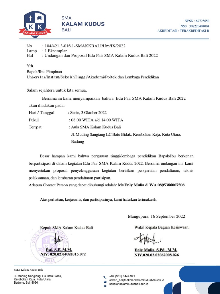 Undangan Edu Fair Sma Kalam Kudus 2022 | PDF