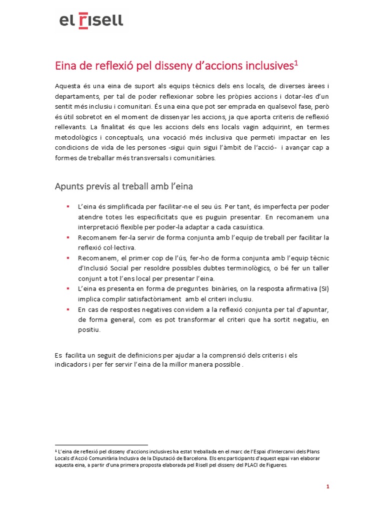Eina de Reflexió Accions Inclusives | PDF