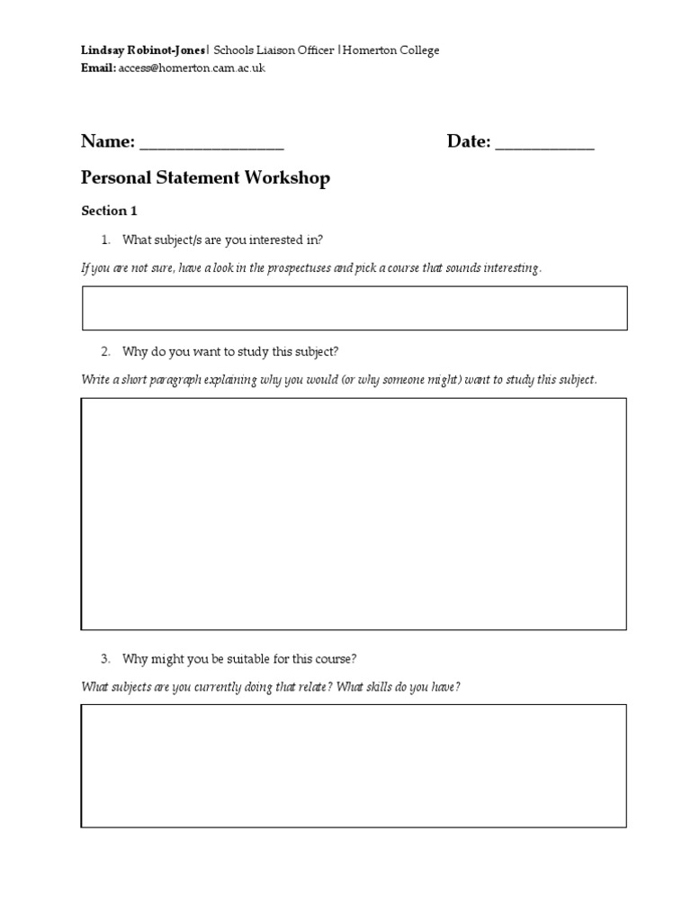 Personal Statement Workshop Activity Sheet | PDF | Cognition ...