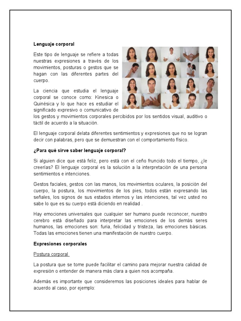 Lenguaje Corporal y Emociones | PDF | Las emociones | Expresión facial