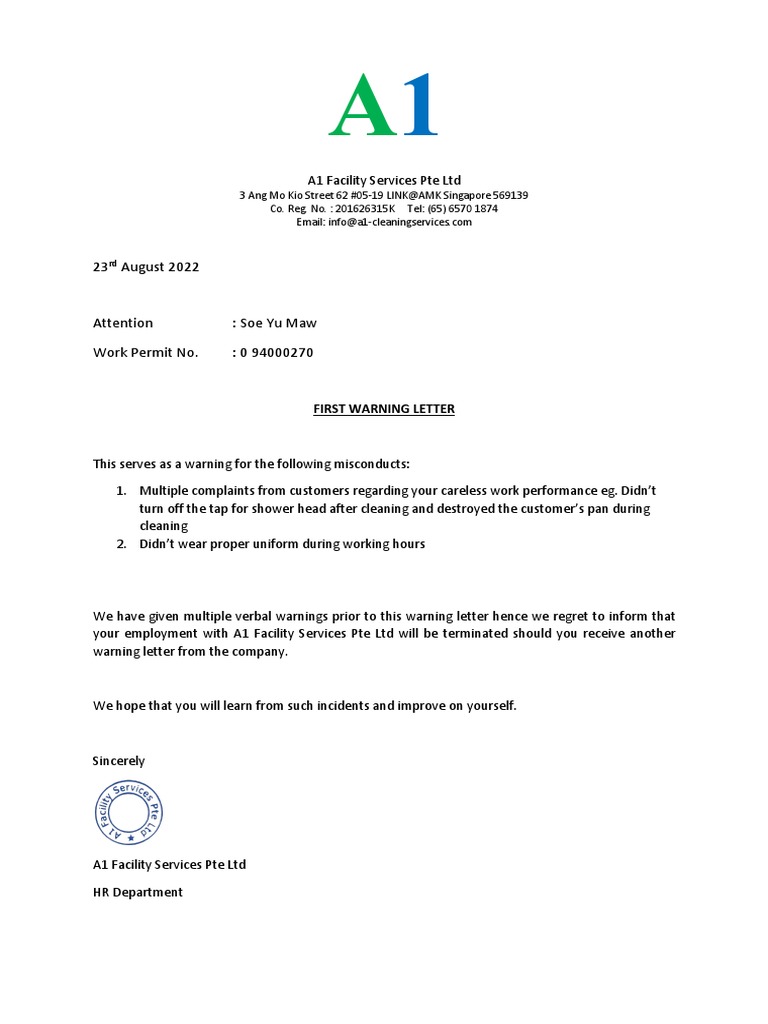 A1 - Warning Letter - SoeYuMaw | PDF
