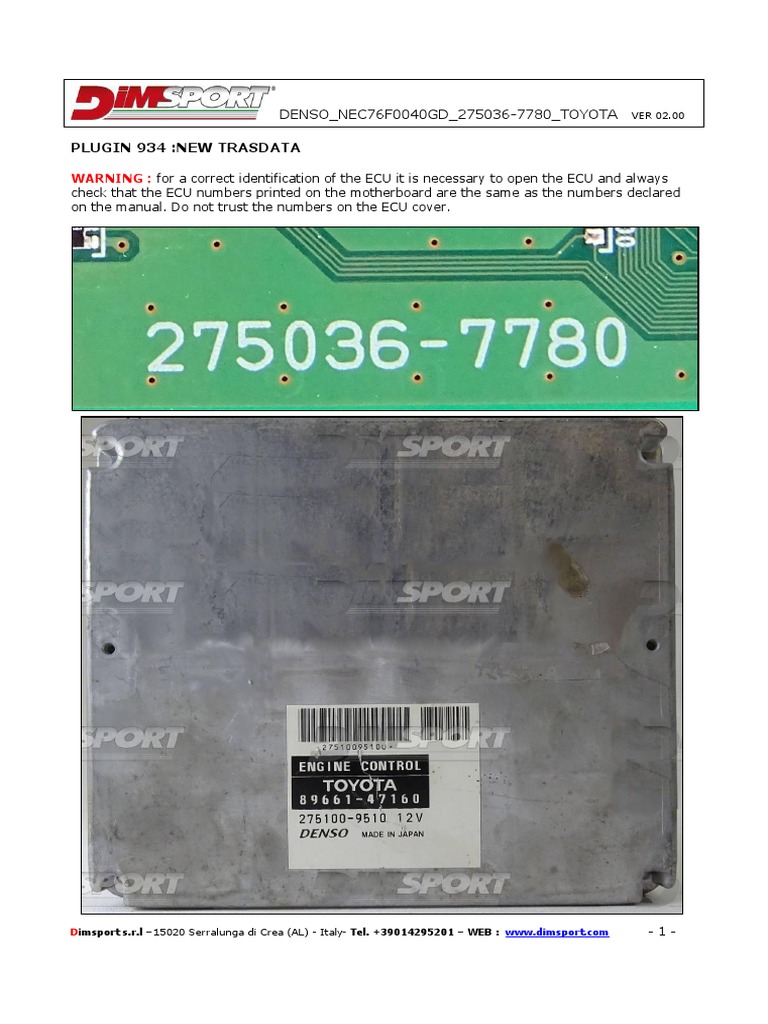 NT Denso Nec76f0040gd 275036-7780 Toyota 1033 | PDF | Electrical ...