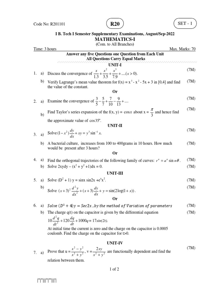 Mathematics I Aug Sept 2022 | PDF | Sphere | Mathematical Analysis