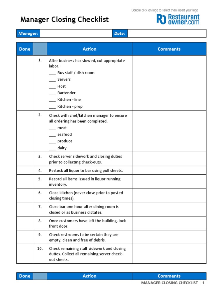 Closing Checklist | PDF | Waiting Staff