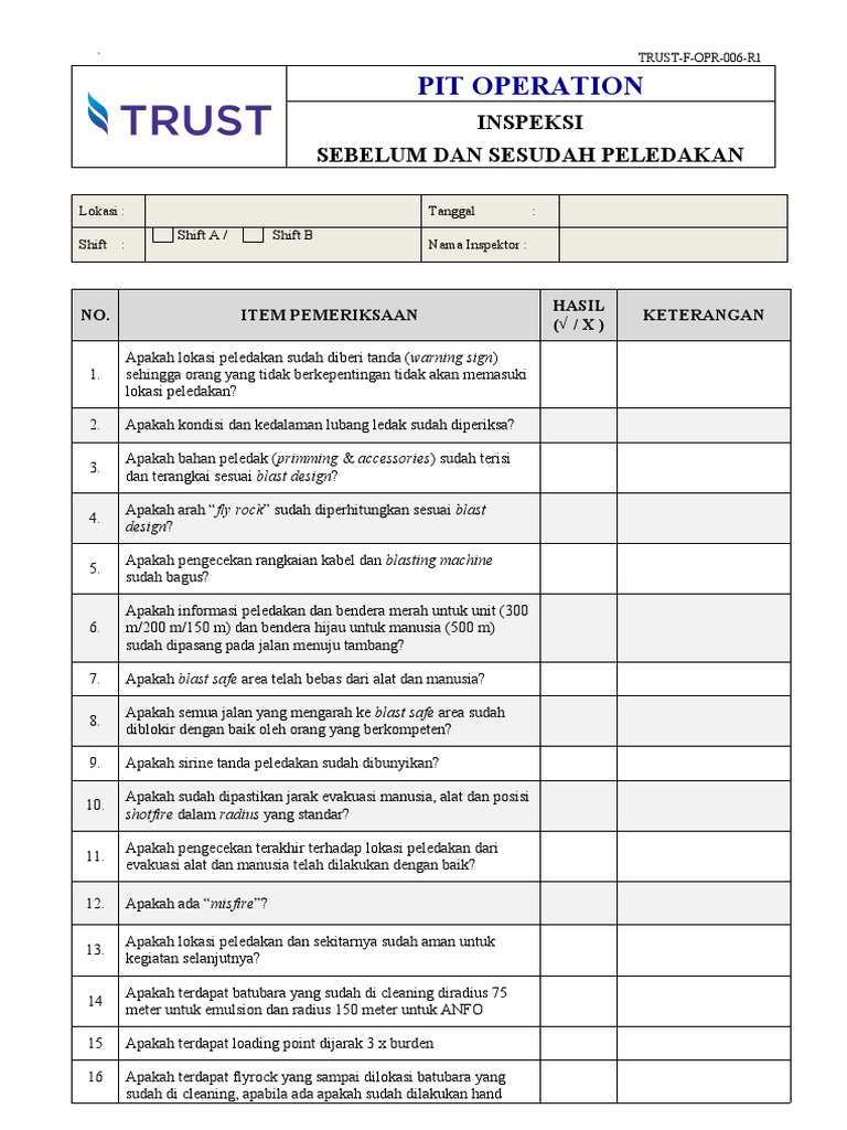 (Draft) Inspeksi Lokasi Blasting | PDF