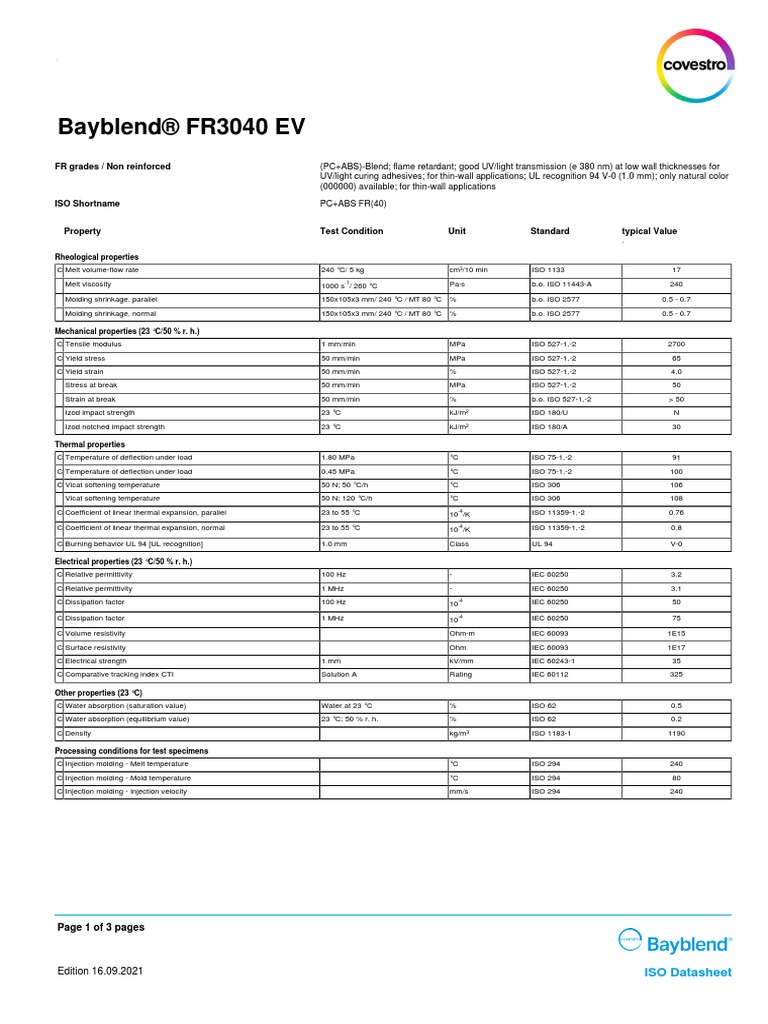 TDS - Bayblend FR3040 EV | Download Free PDF | Medical Device ...